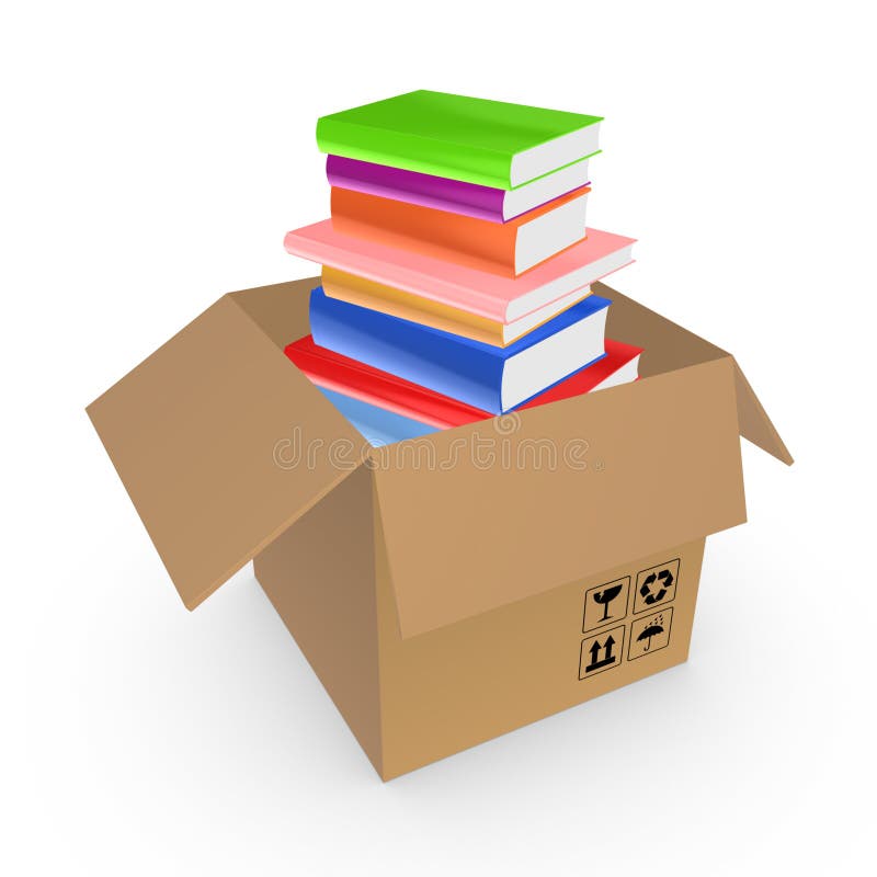 Colorful Books in a Carton Box. Stock Illustration - Illustration of ...
