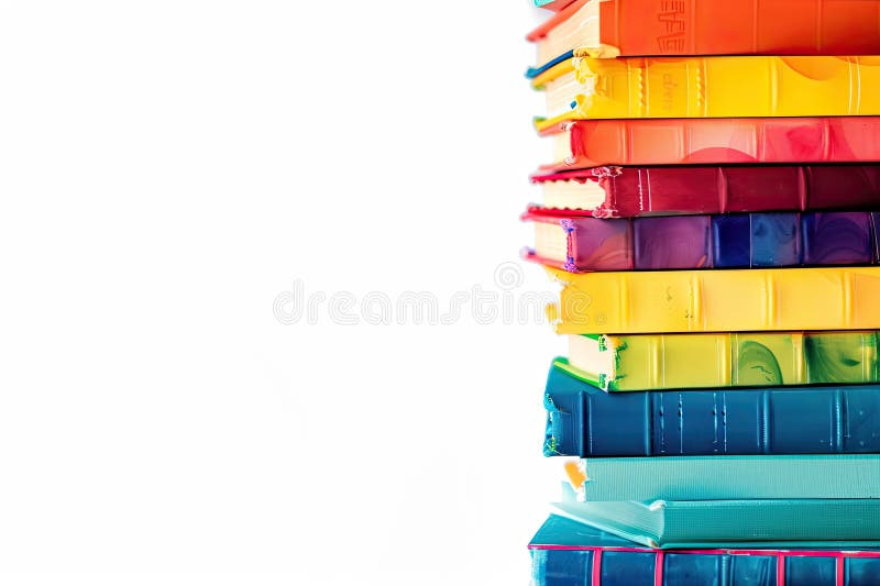 Colorful Books Lined Up Next To Each Other on a White Surface Stock ...