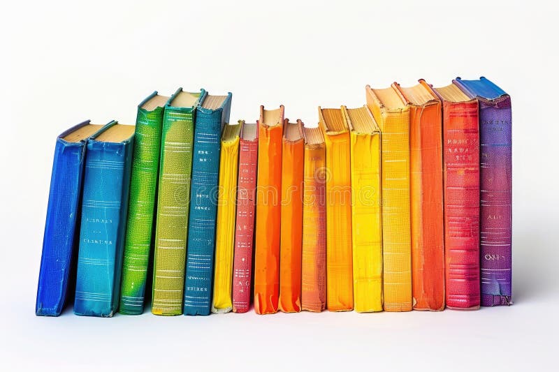 Colorful Books Lined Up Next To Each Other on a White Surface Stock ...