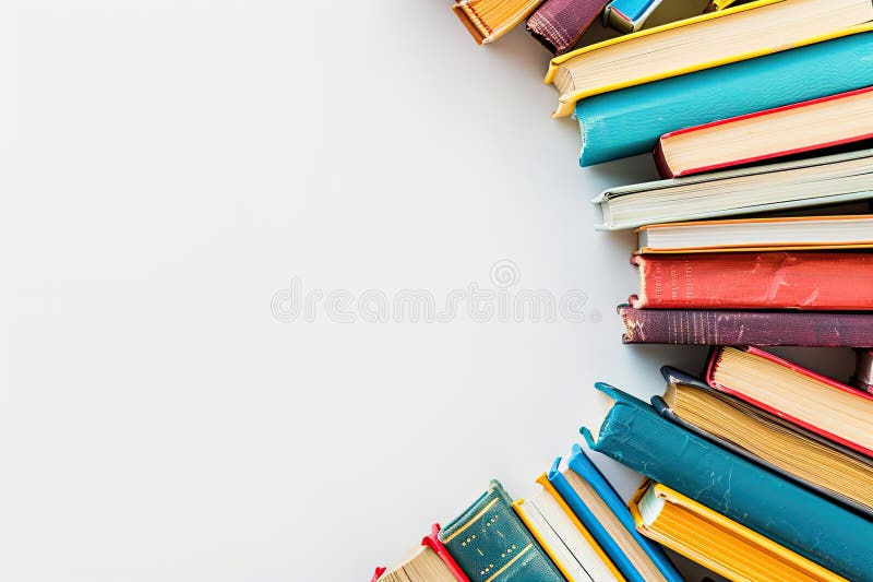 Colorful Books Lined Up Next To Each Other on a White Surface Stock ...