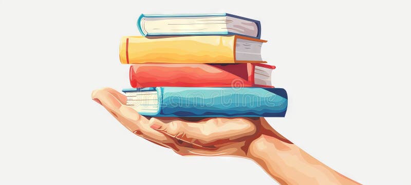 Colorful Books Piled High in an Open Palm. Hand Showcasing a Stack of ...