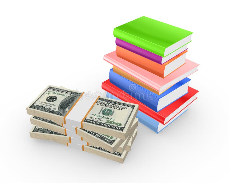 Colorful Books and Stack of Dollars. Stock Illustration - Illustration ...