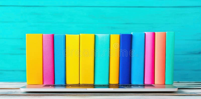 Colorful Books Stacked on a Laptop for Digital Learning and Academic ...