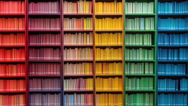 Colorful Bookshelf Arrangement with Books Stock Image - Image of ...