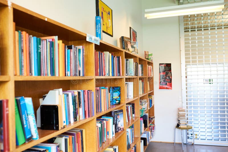 Colorful Bookshelf at a School Library Stock Image - Image of ...