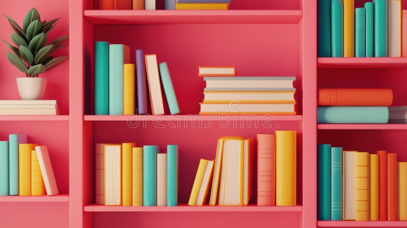 A Colorful Bookshelf with a Variety of Books on it Stock Illustration ...