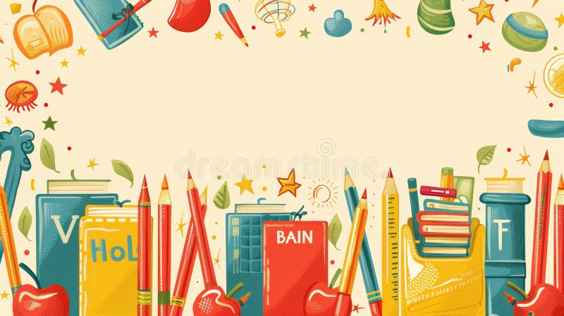 Colorful Border Frame Background with Back To School Supplies and ...