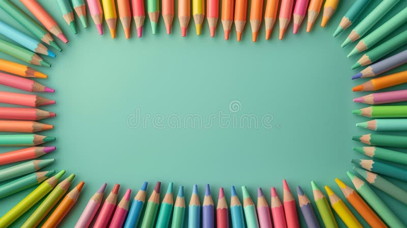 Colorful Border Frame with Pencils Back To School Concept on Green ...