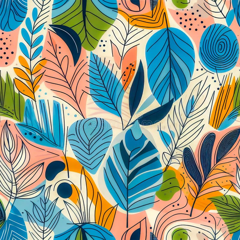 Colorful Botanical Patterns with Abstract Shapes and Leaves Stock Image ...