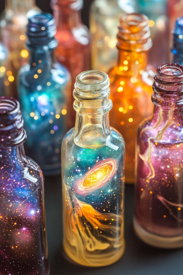 Colorful Bottles with Galaxy and Stars Inside Creative Art Display ...