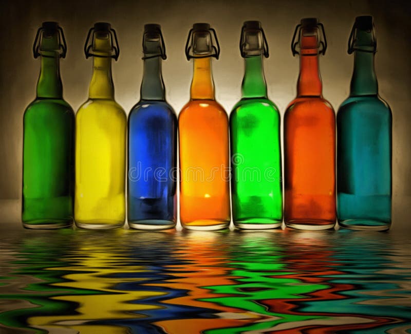 Colorful bottles stock illustration. Illustration of fresh - 128948724