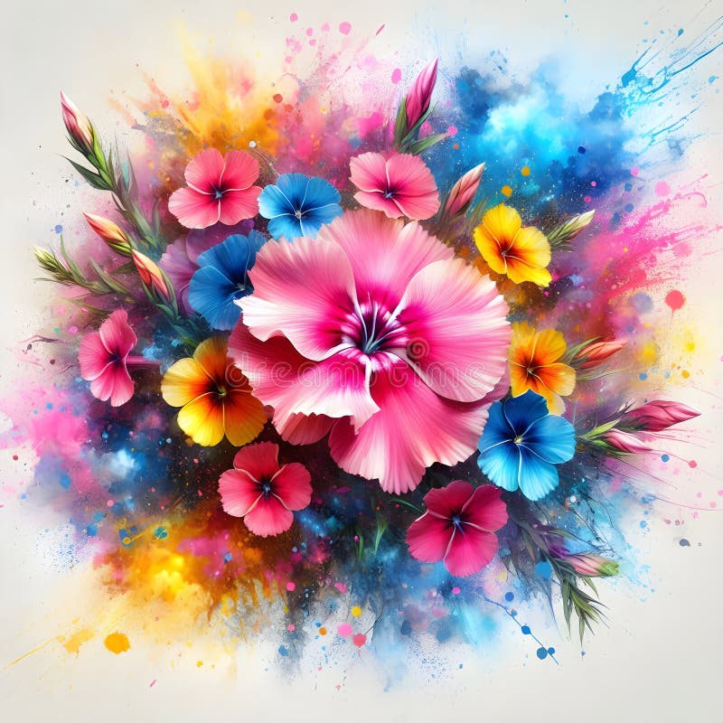 Colorful Bouquet of Flowers Exploding with Vibrant Colors Stock ...