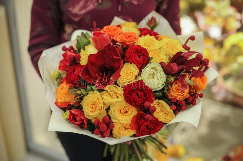 Colorful Bouquet with Roses. Flower Composition Stock Photo - Image of ...