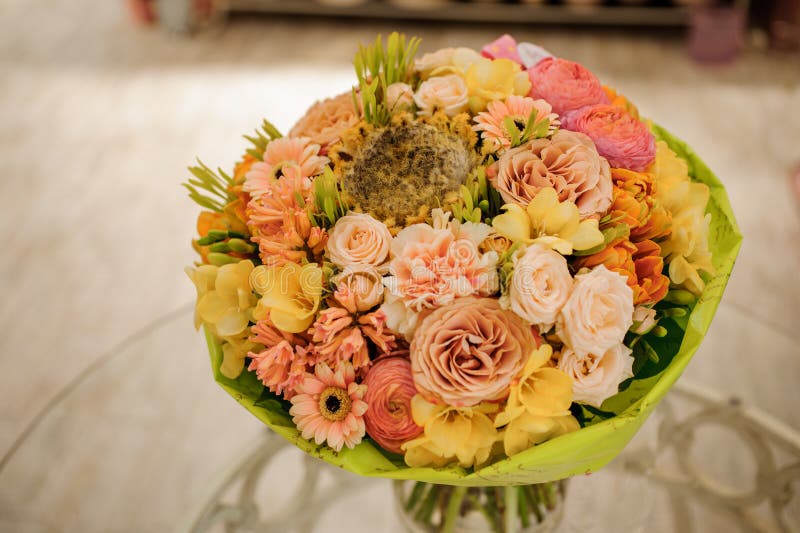 Colorful Bouquet with Roses. Flower Composition Stock Image - Image of ...