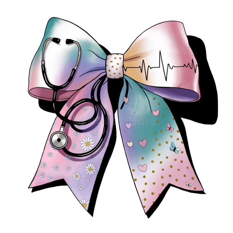 A Colorful Bow is Adorned with a Stethoscope, Featuring a Heart Rate ...