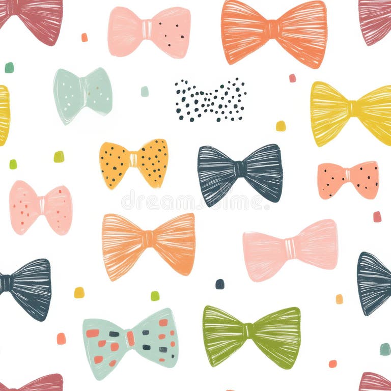 Colorful Bow Tie Pattern on White Background with Polka Dots. Stock ...