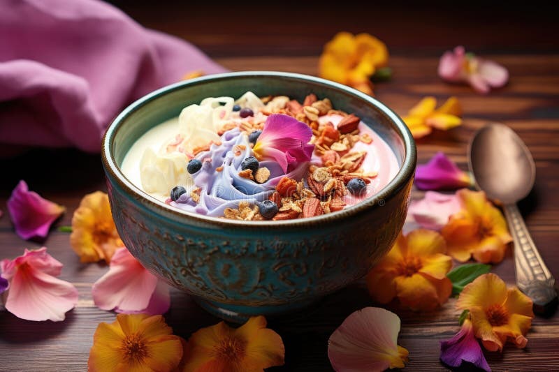 Colorful Bowl Filled with Granola and Yogurt Stock Image - Image of ...