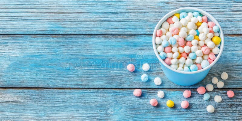 Colorful Bowl of Small Spheres on Wood, and Candy Concept Theme Stock ...