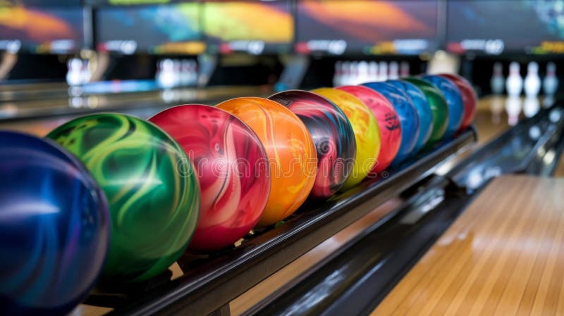 Colorful Bowling Balls in a Row, Prepped for the Next Roll Stock ...