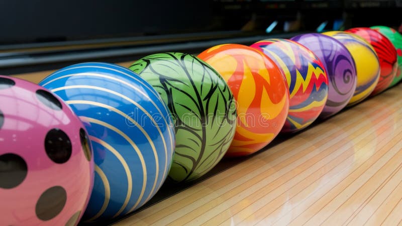 Colorful Bowling Balls in a Row, Prepped for the Next Roll Stock ...