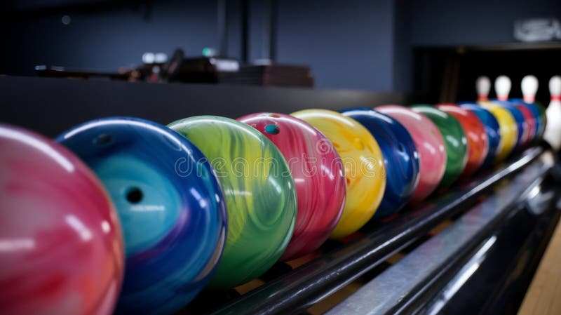Colorful Bowling Balls in a Row, Prepped for the Next Roll Stock ...