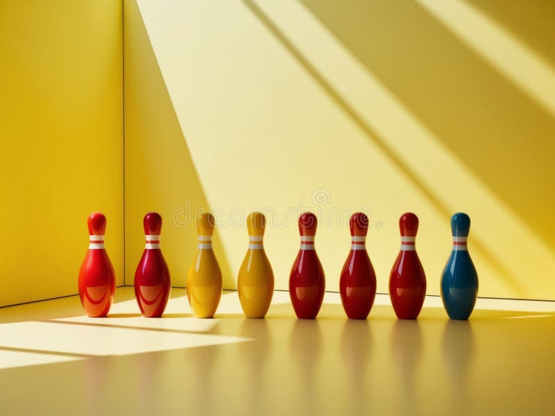 Colorful Bowling Pins on Yellow Background. Stock Photo - Image of ...