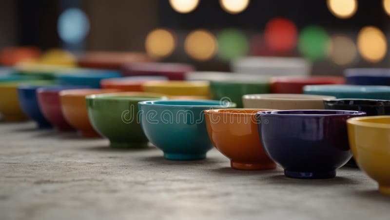 Colorful Bowls Arranged on a White Surface with a Round Top Design ...