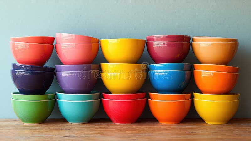 Colorful Bowls, a Cheerful Arrangement of Vibrant Bowls Stacked in a ...