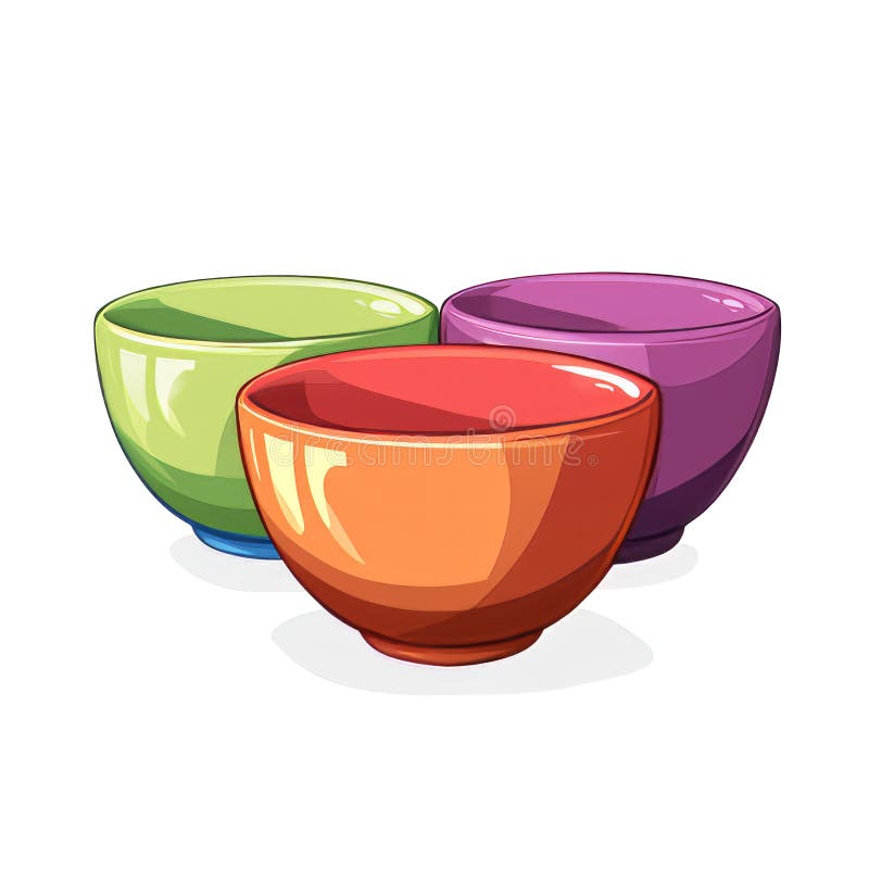 Colorful Bowls Set, Isolated on White. Kitchenware Stock Photo ...