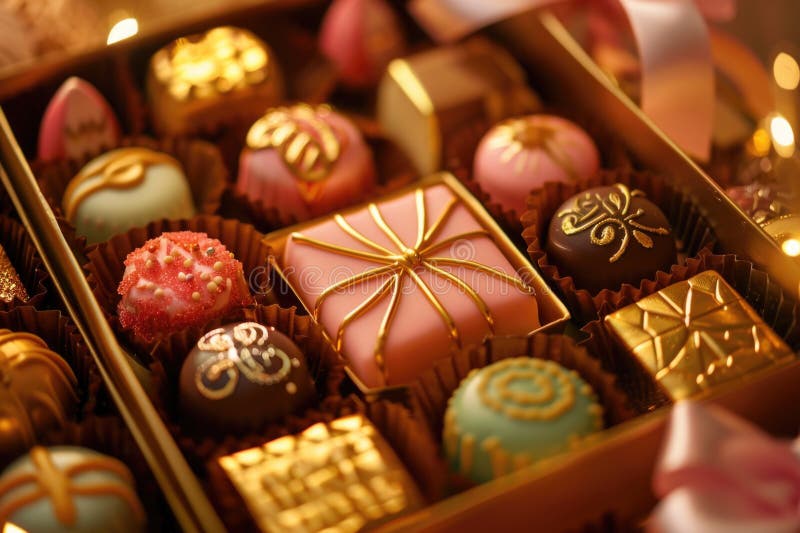 Box of Assorted Chocolates on Table Stock Photo - Image of desserts ...