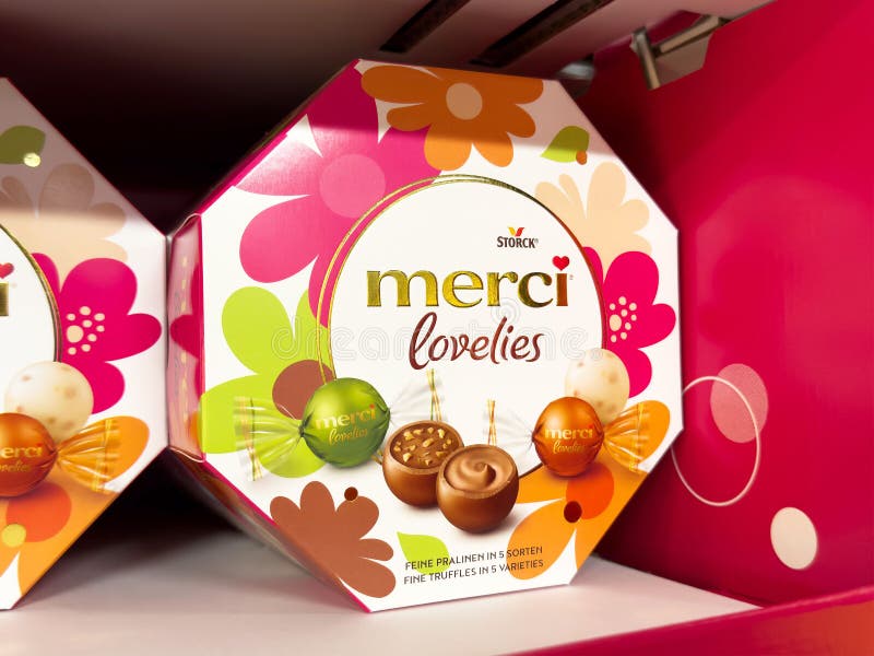 Colorful Box of Merci Lovelies Chocolate Assortment on Shelf Editorial ...