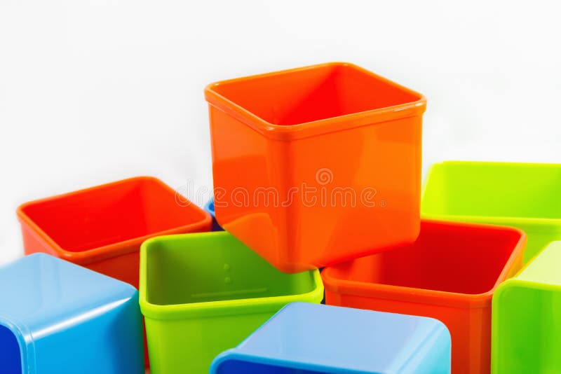 Colorful Plastic Food Storage Boxes Stock Photo - Image of orange ...