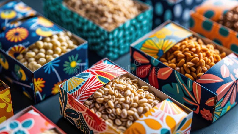 Colorful Boxes Filled with Different Types of Grains Stock Illustration ...