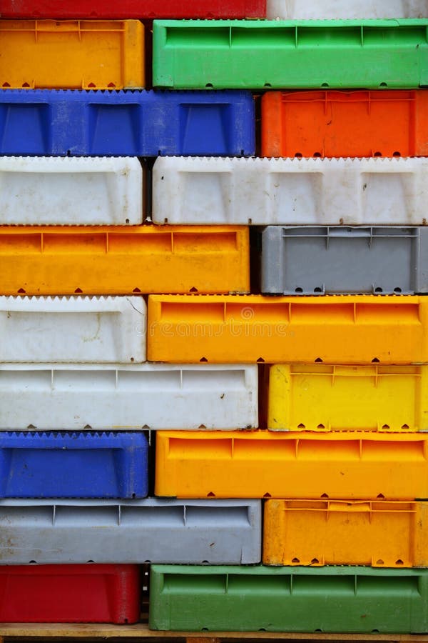 Colorful Boxes Plastic Crates Containers for Fish Stock Image - Image ...