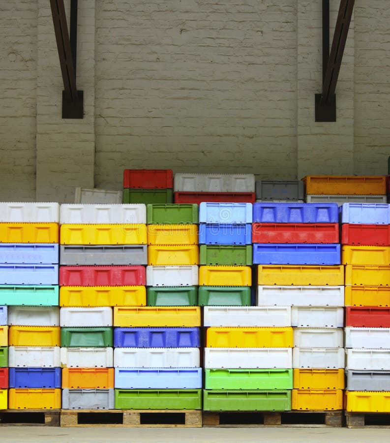 Colorful Boxes Plastic Crates Containers for Fish Stock Photo - Image ...