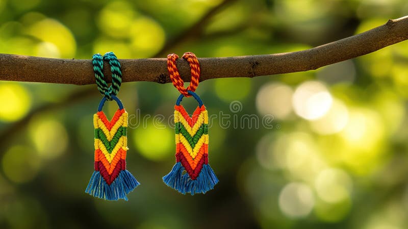 Colorful Braided Keychains Hanging on a Tree Branch Stock Photo - Image ...