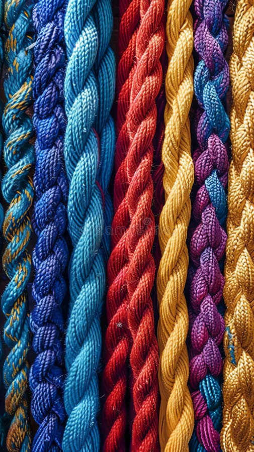 Colorful Braided Ropes Arranged Vertically Stock Photo - Image of ...
