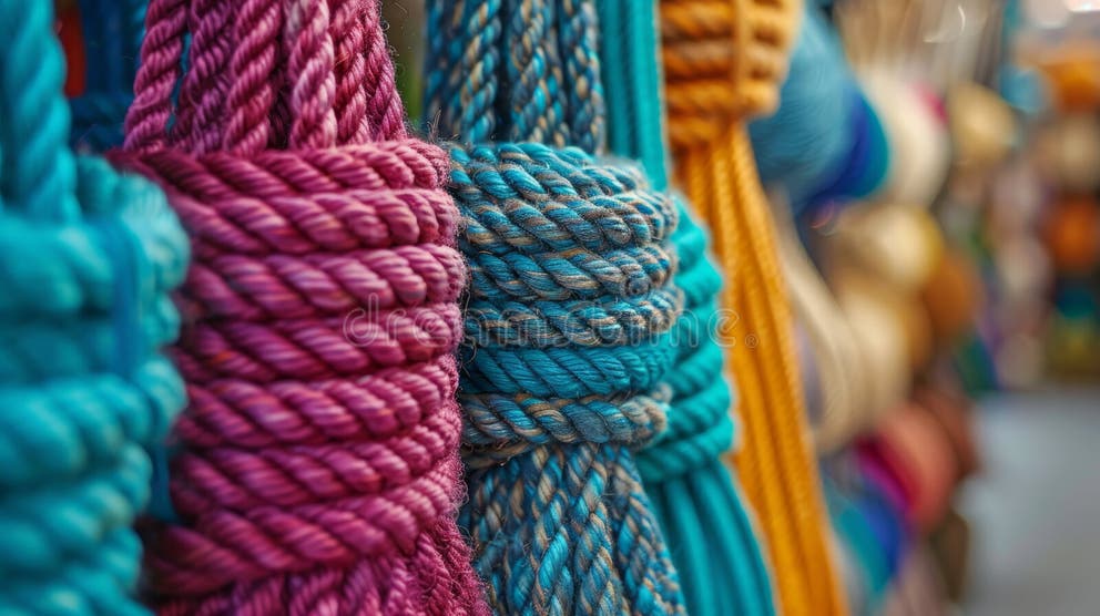 Colorful Braided Ropes in a Row Stock Image - Image of knotted, nylon ...