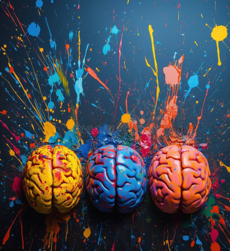 Colorful Brain Art with Paint Splashes Representing Creativity and ...