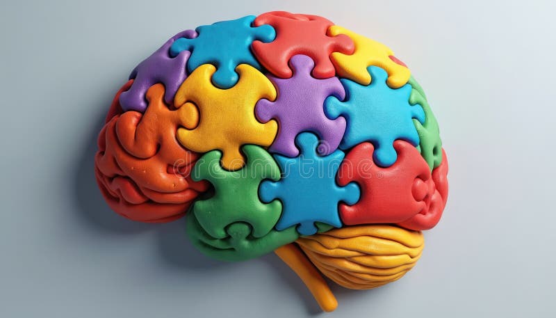 Colorful Brain Assembled from Puzzle Pieces. Illustration Problem ...