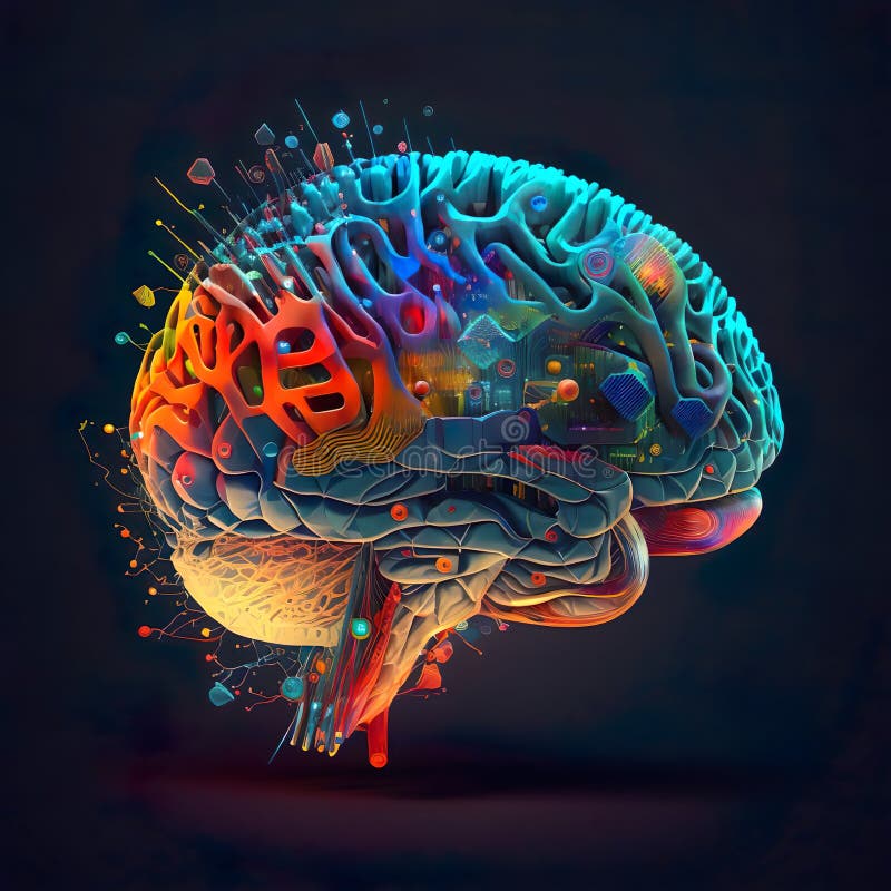 A Colorful Brain on a Black Background with a Creative and ...