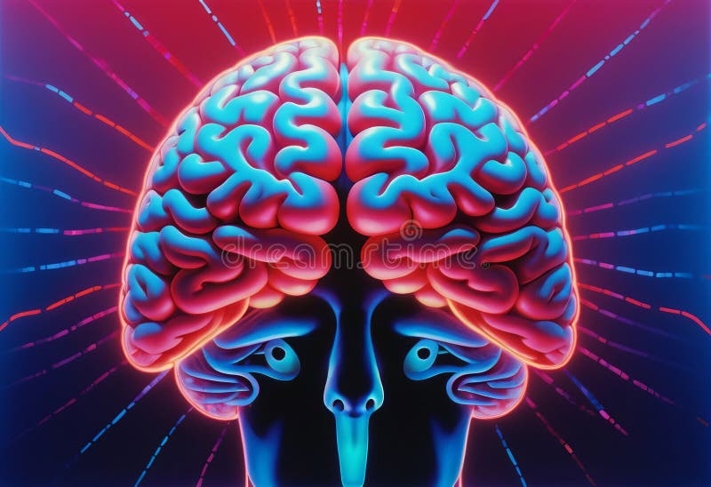 A Colorful Brain with a Blue and Red Background Stock Illustration ...