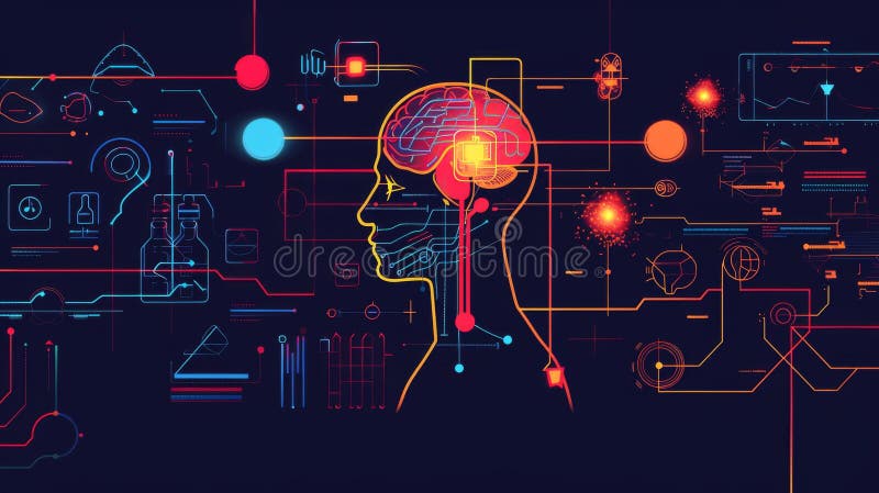 Colorful Brain Concept on Digital Interface Stock Illustration ...