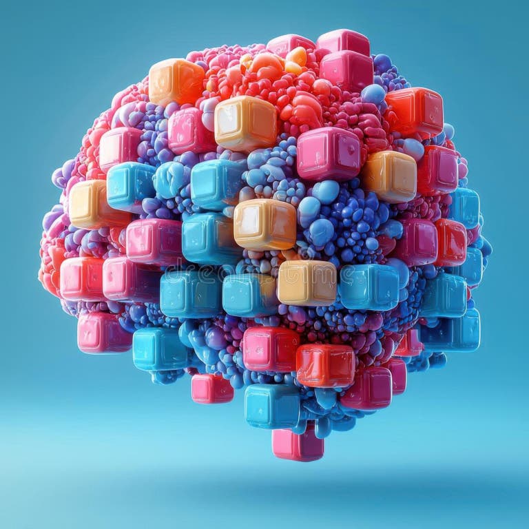 Colorful Brain Cubes Abstract 3D Render Stock Illustration ...