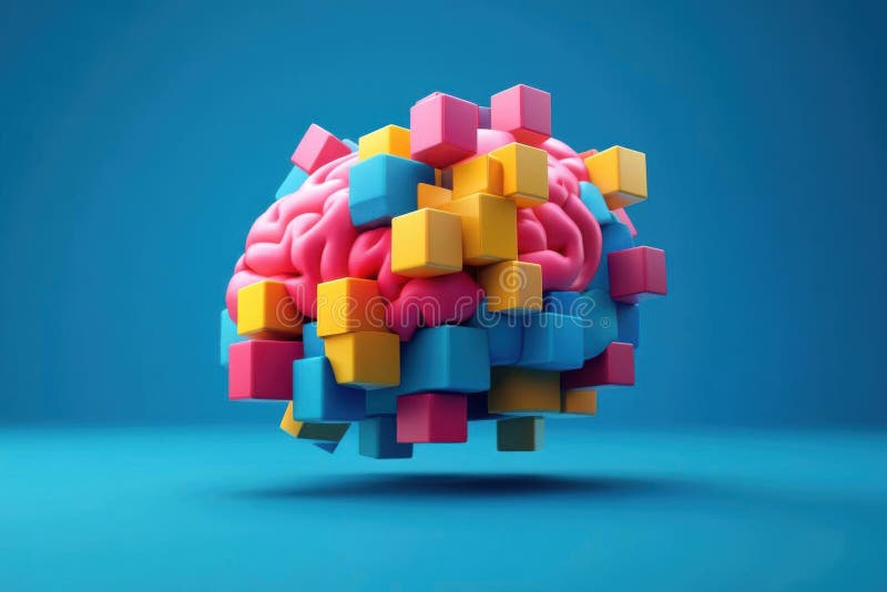 Colorful Brain Cubes Abstract Mind with Creativity Stock Illustration ...