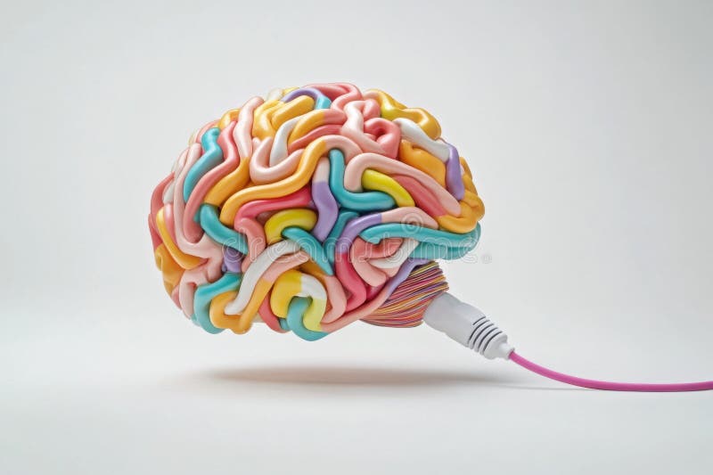 Colorful Brain Design Featuring a Charging Plug Symbolizing Creative ...