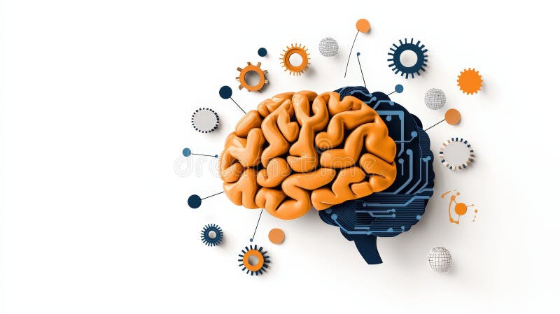 Colorful Brain Design with Technology Elements Stock Illustration ...
