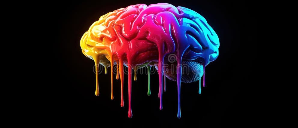 Colorful Brain with Paint Drips on a Black Background Stock Image ...