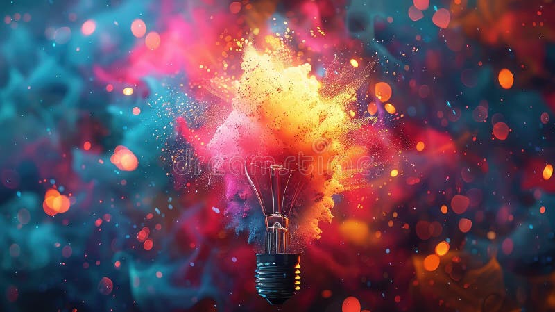 Colorful Brain Explosion with Light Bulb Stock Image - Image of ...