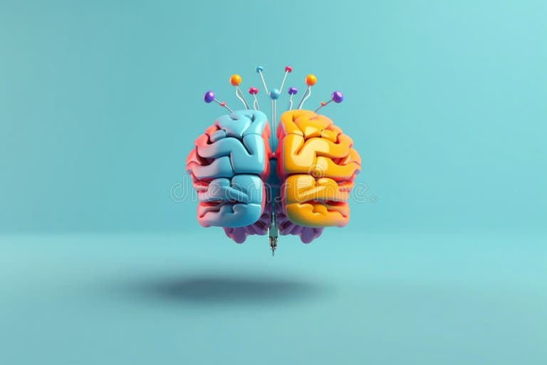 Colorful Brain Fly on Blue Background. Generative AI Stock Illustration ...